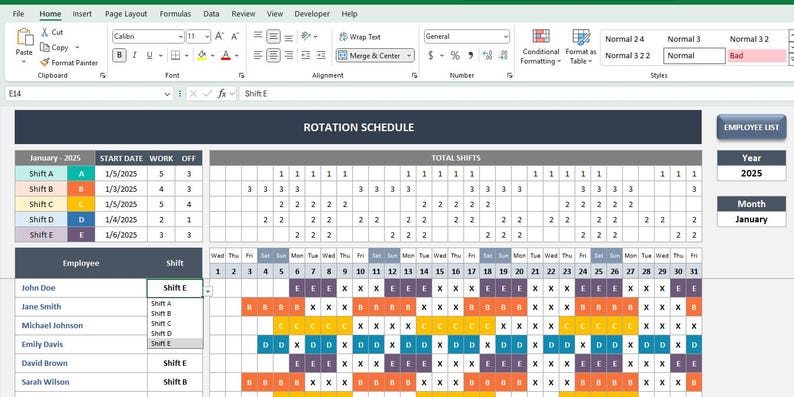 Employee Rotation Schedule: Excel Template, Shift Planner (printable ...