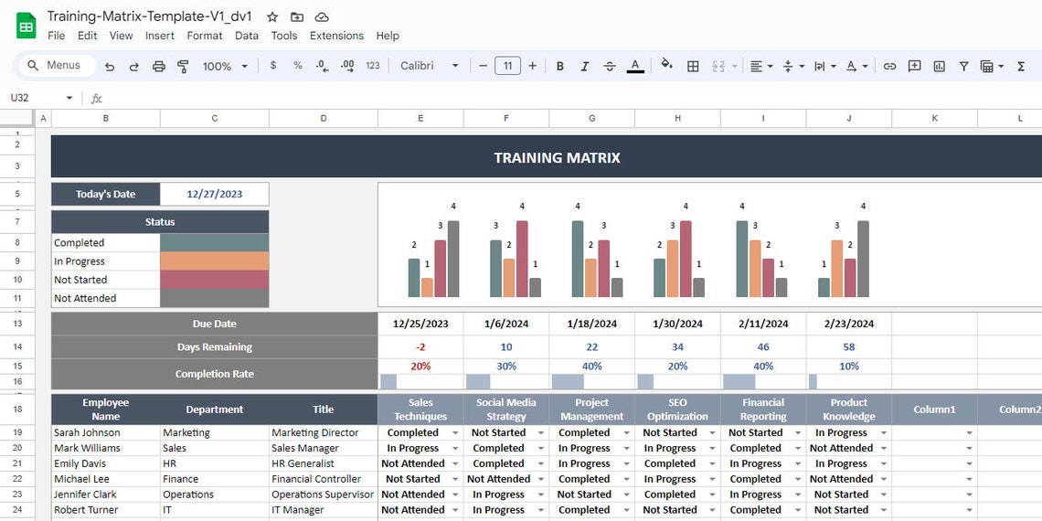 Training Matrix Google Sheets Template Training Matrix Template ...