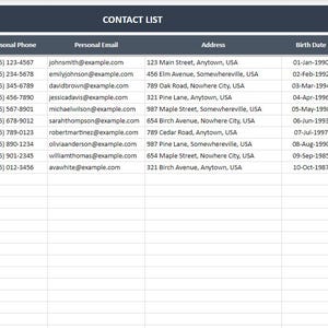 Contact List Google Sheets Template: Digital Address Book (digital ...