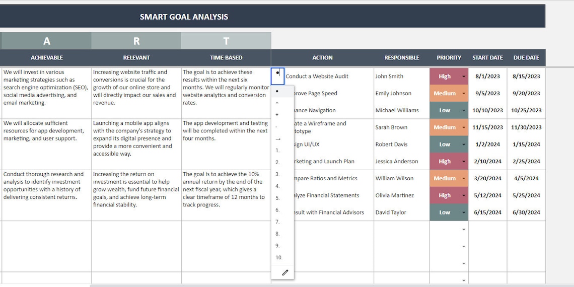 SMART Goal Analysis Google Sheets Template SMART Goal Smart Goals ...