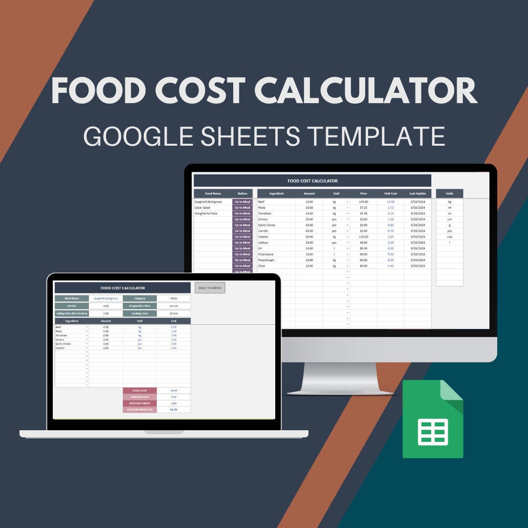 Food Cost Calculator Google Sheets Template: Recipe Costing, Menu Items ...
