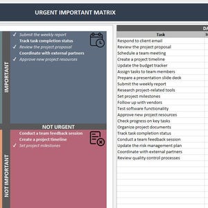 Urgent Important Matrix: Eisenhower Excel Template (digital Download ...