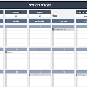 Expenses Tracker | Excel Template | Expenses Calendar | Spending ...