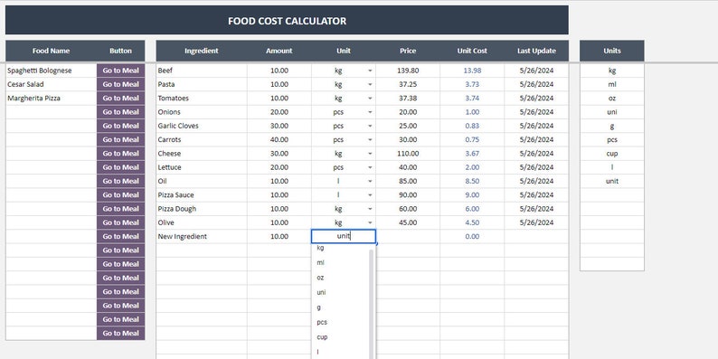 Food Cost Calculator Google Sheets Template: Recipe Costing, Menu Items ...