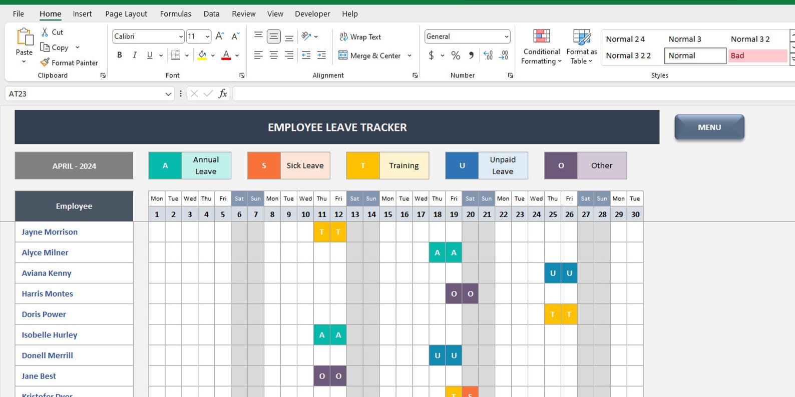 Employee Leave Tracker Excel Template: Absence Management, Time off ...