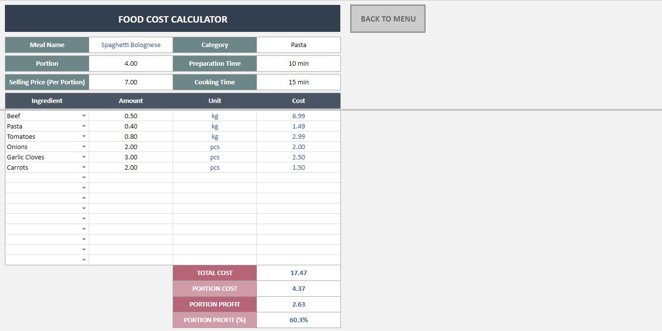 Food Cost Calculator Google Sheets Template: Recipe Costing, Menu Items ...