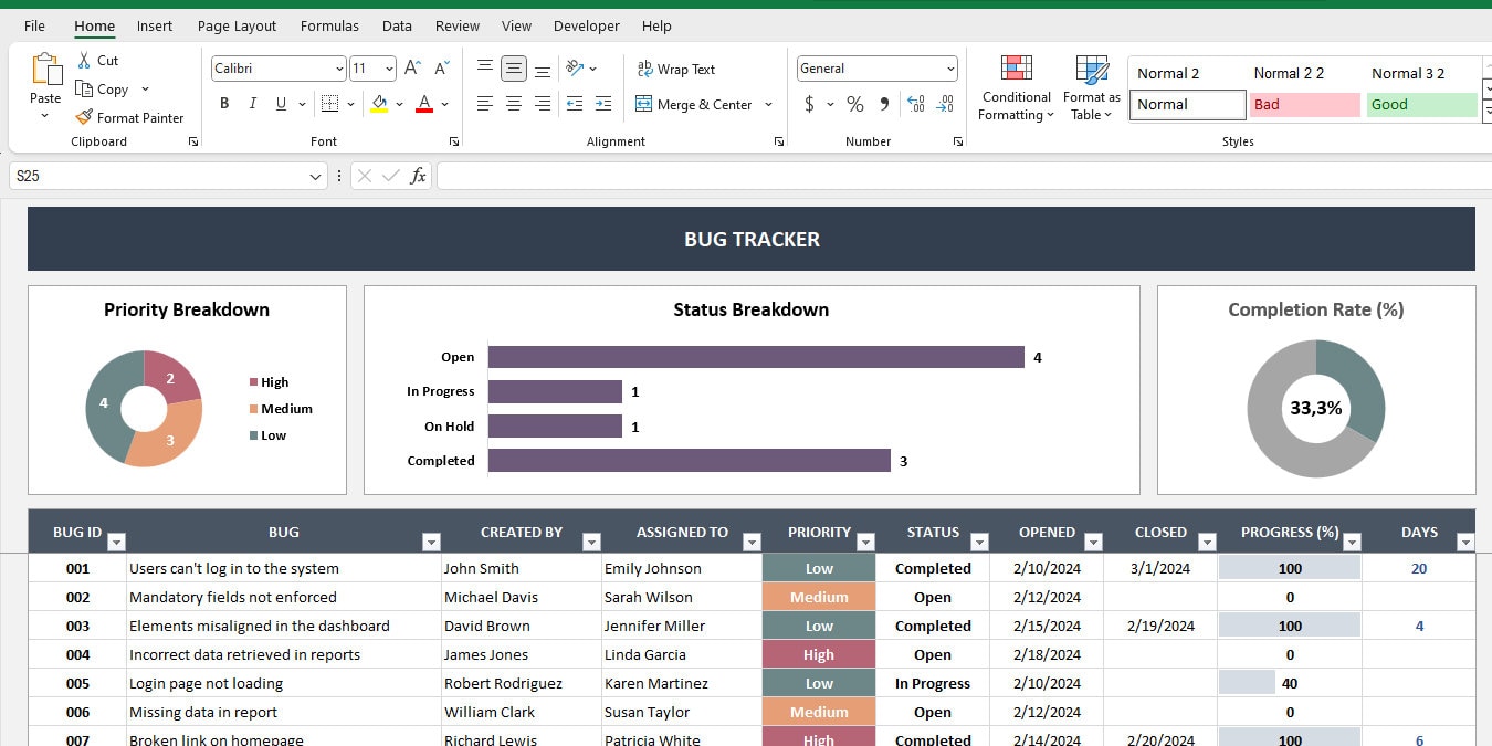 Bug Tracker Excel Template Bug Tracker Template Issue Tracker Bug ...