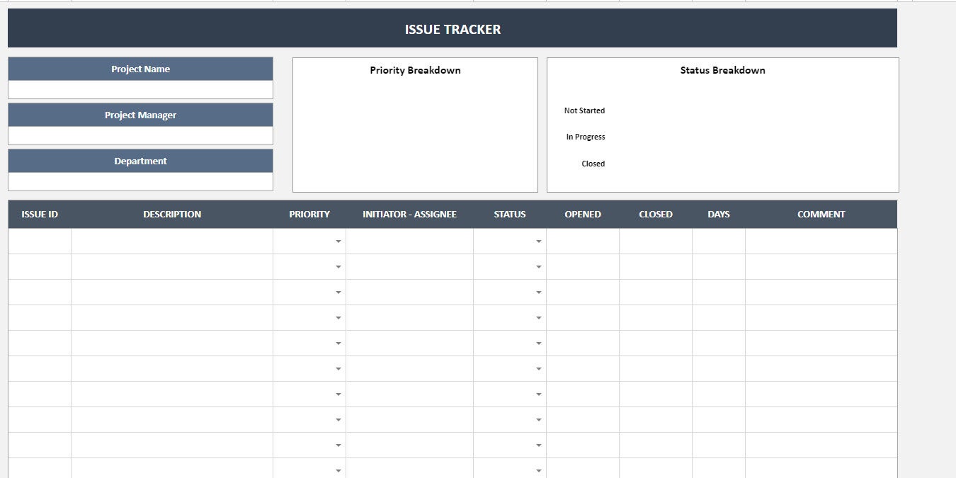 Issue Tracker | Google Sheets Template | Issue Register | Task Issue ...