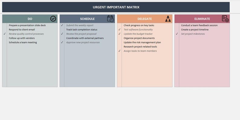 Urgent Important Matrix | Excel Template | Important Urgent Chart ...