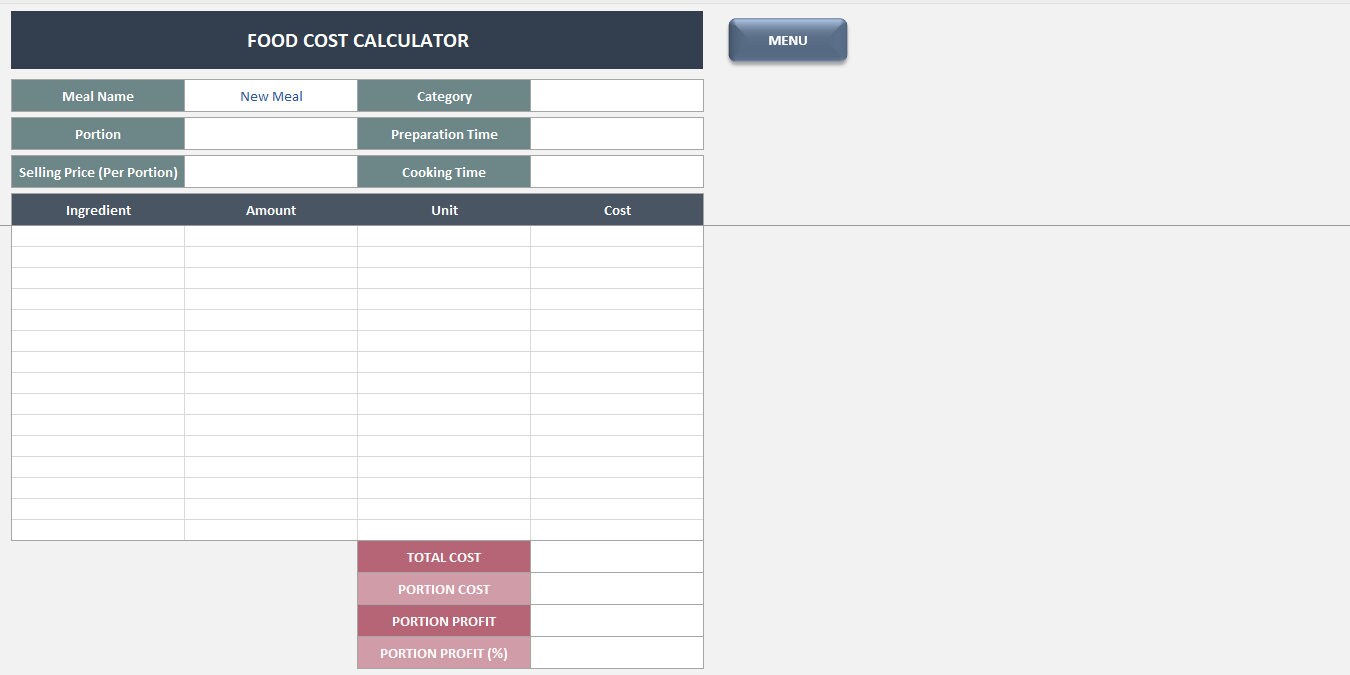 Food Cost Calculator Excel Template: Recipe Costing & Menu Pricing - Etsy