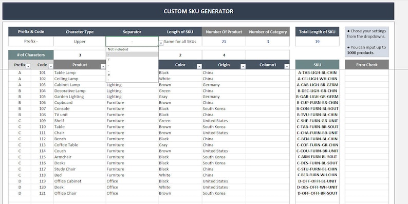 Custom SKU Generator: Excel Template for Inventory Management - Etsy
