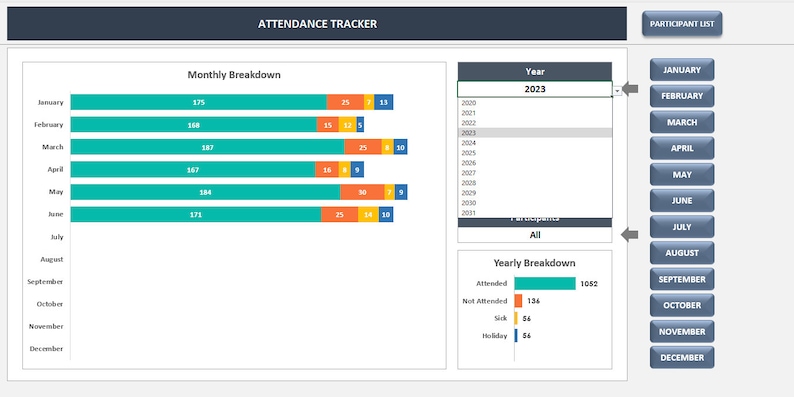 Attendance Tracker Excel Template: Monthly Timesheet (instant Download ...