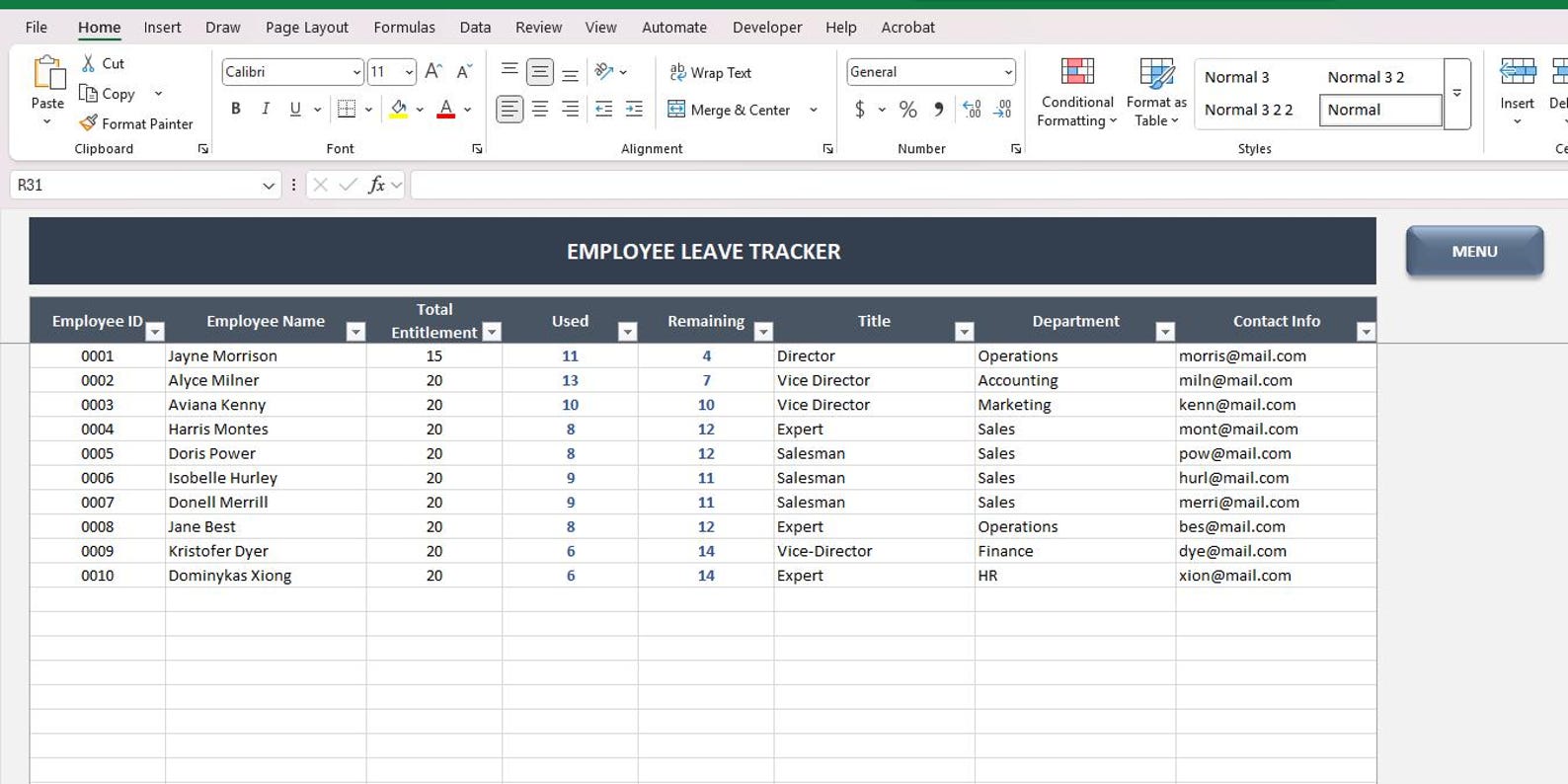 Employee Leave Tracker Excel Template | PTO Tracker Spreadsheet ...