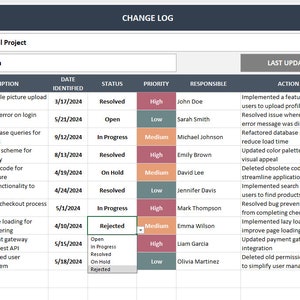 Change Log | Excel Template | Change Log Template | Change Control Log ...