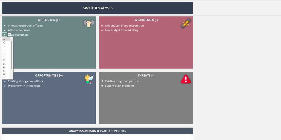SWOT Analysis | Excel Template | SWOT Matrix | Business Strategy ...