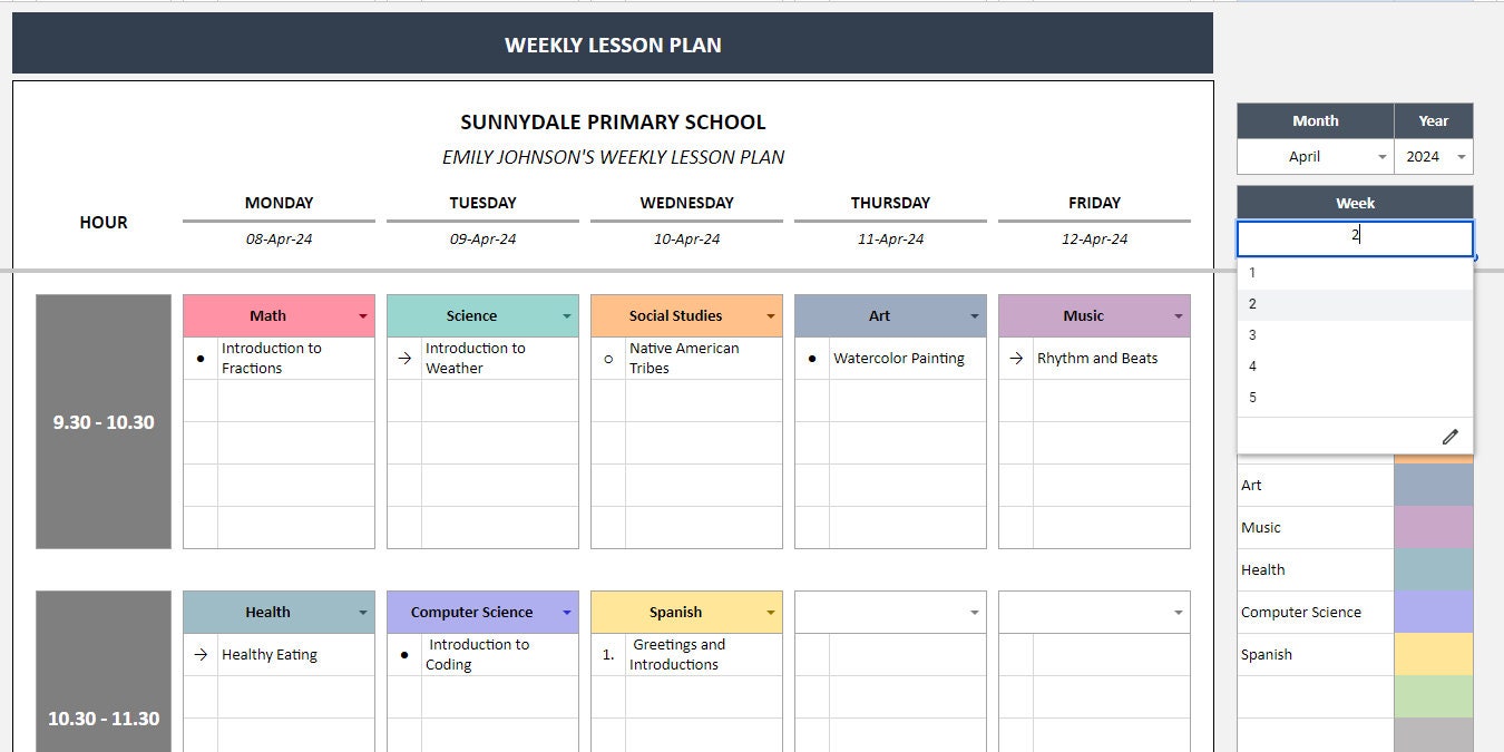 Weekly Lesson Plan | Google Sheets Template | Weekly Lesson Plan ...