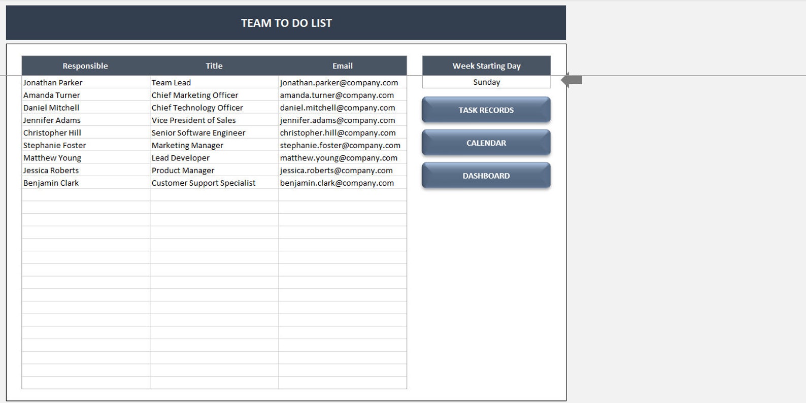 Team to Do List Excel Template Employee Task Tracker Todo List ...
