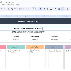 Weekly Lesson Plan | Google Sheets Template | Weekly Lesson Plan Template | Teacher Weekly ...