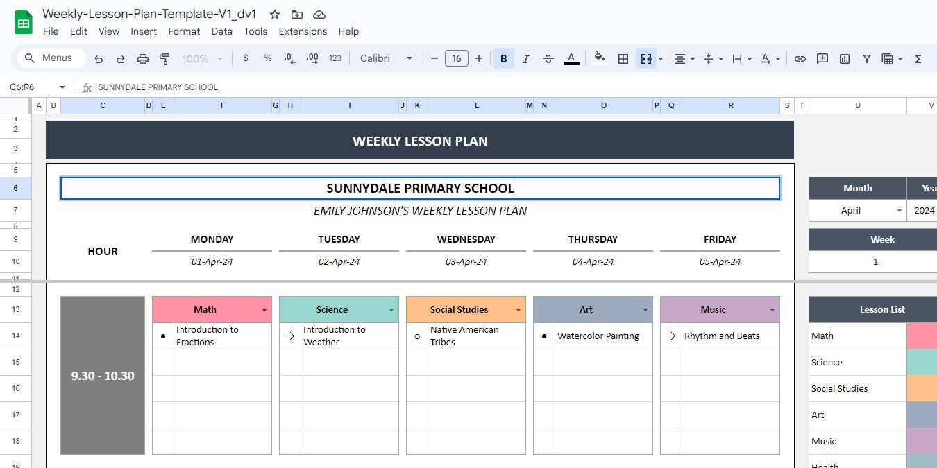 Weekly Lesson Plan | Google Sheets Template | Weekly Lesson Plan ...