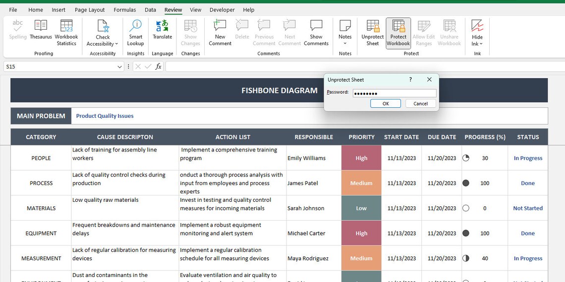 Fishbone Diagram Excel Template Fishbone Analysis Ishikawa Diagram ...