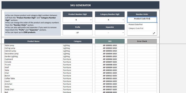 SKU Generator: Google Sheets Template - Etsy