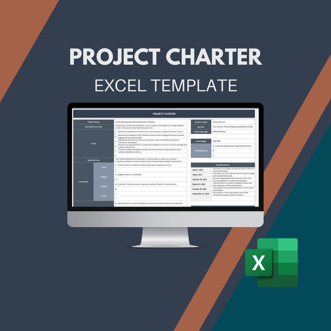 Project Charter | Excel Template | Business Charter Template | Project ...