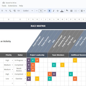 RACI Matrix Google Sheets Template: Responsibility Chart (digital ...