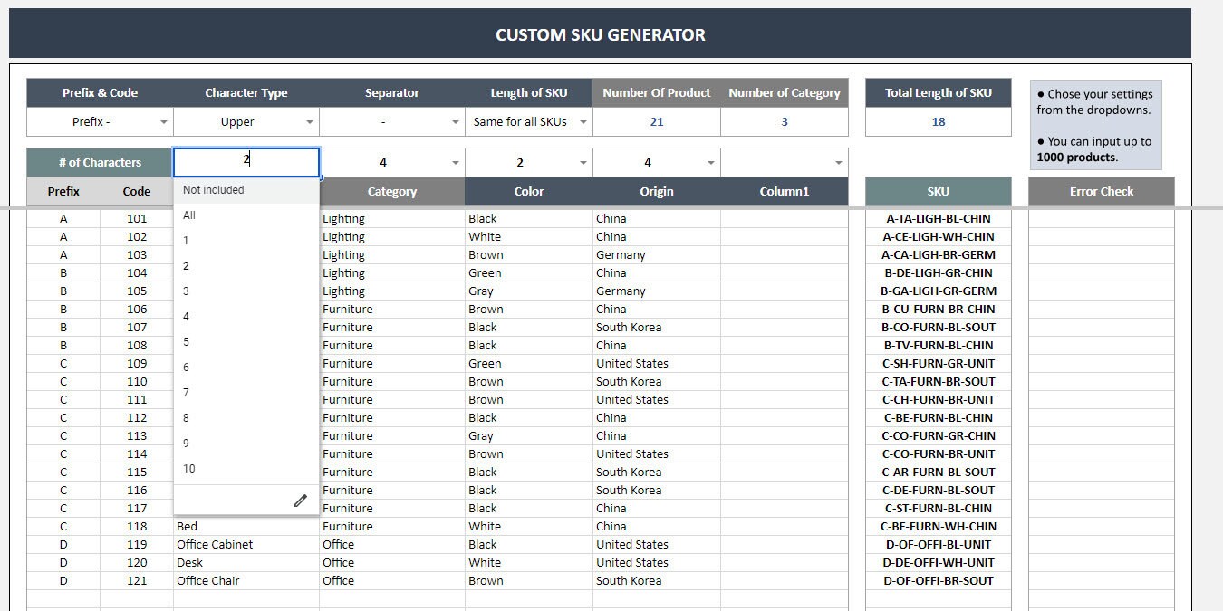 Custom SKU Generator: Google Sheets Template - Etsy