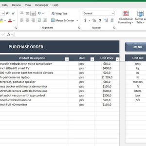 Purchase Order Excel Template: Excel PO Form - Etsy