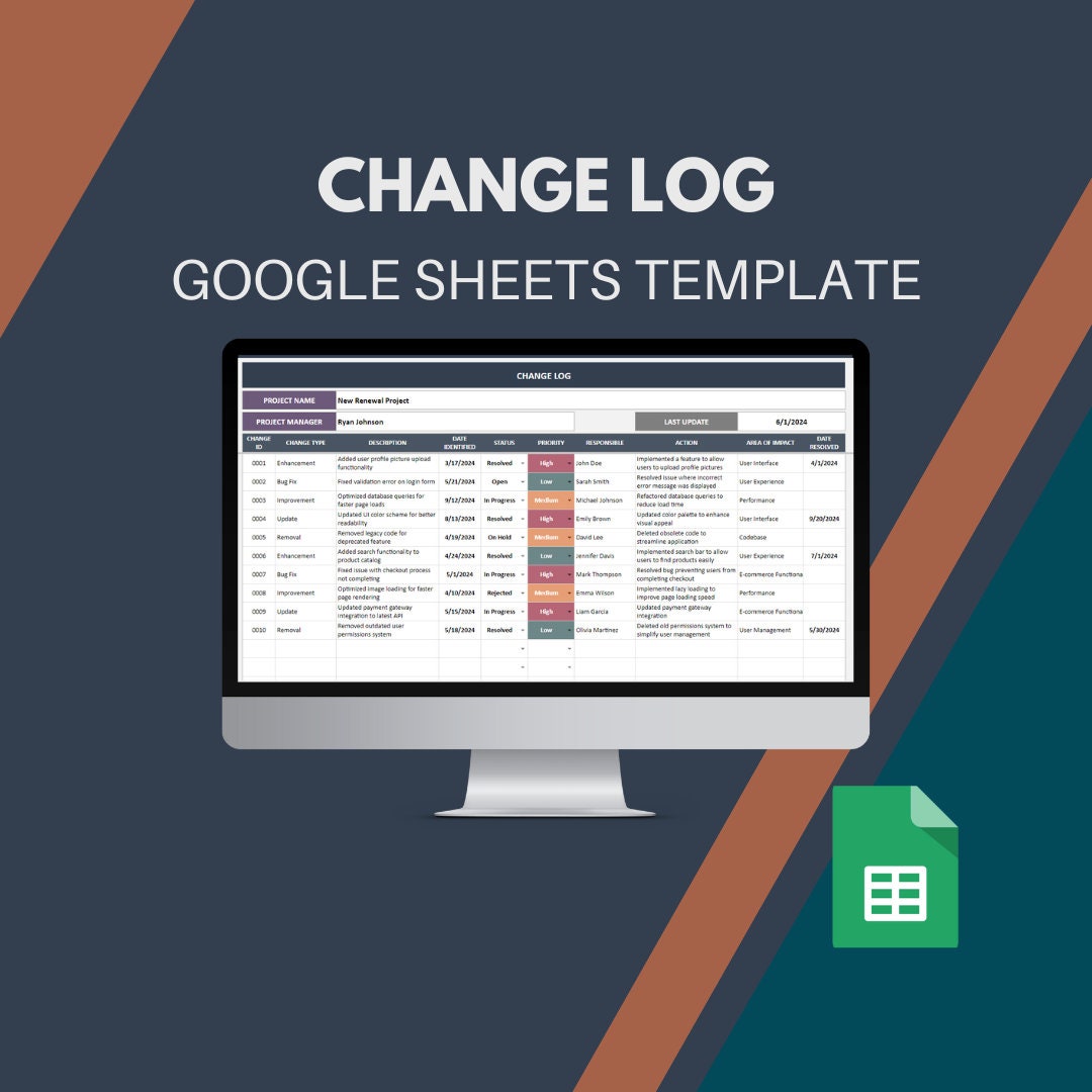 Change Log | Google Sheets Template | Change Control Log | Change Log ...