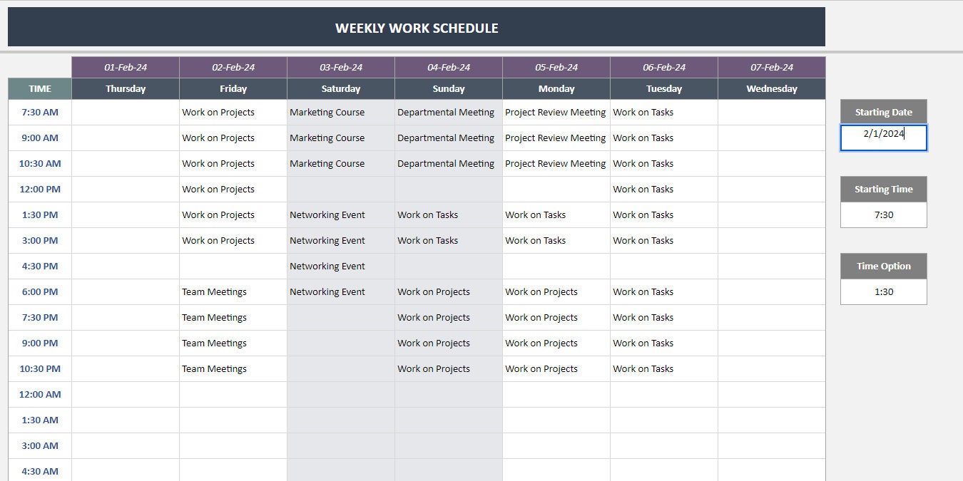 Weekly Work Schedule Google Sheets Template Weekly Staff Schedule ...