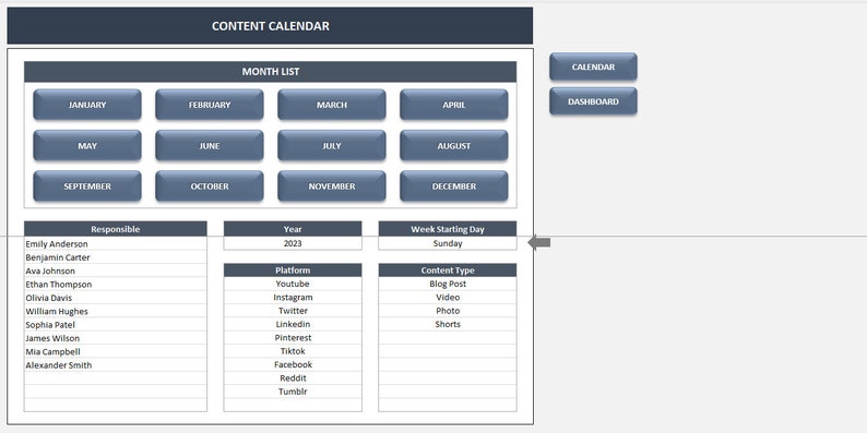 Content Calendar Excel Template | Social Media Planner | Editorial ...