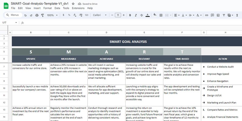 SMART Goal Analysis | Google Sheets Template | SMART Goal | Smart Goals ...