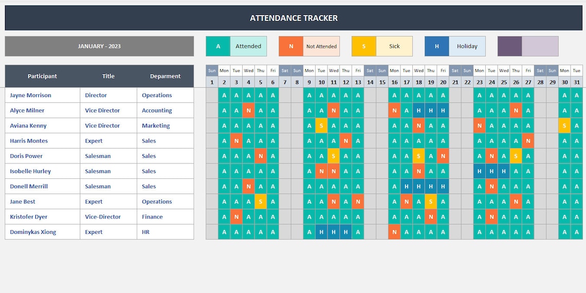 Attendance Tracker Excel Template: Monthly Timesheet (instant Download ...