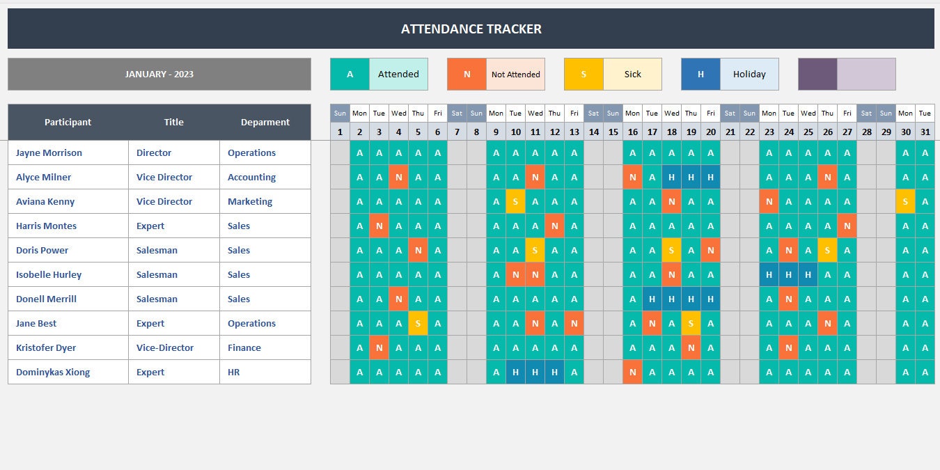 Attendance Tracker Excel Template: Monthly Timesheet (instant Download ...