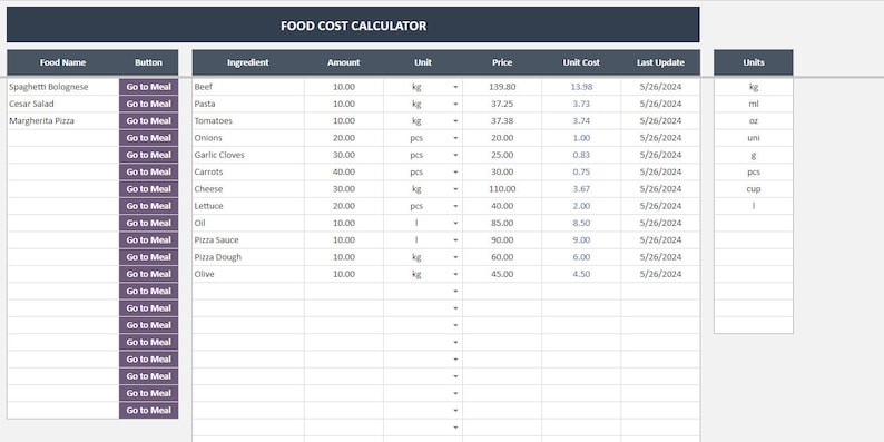 Food Cost Calculator Google Sheets Template: Recipe Costing, Menu Items Pricing - Etsy