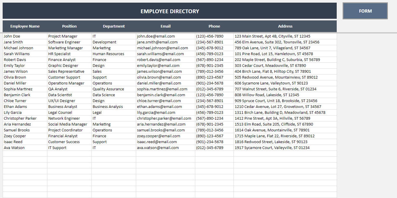 Employee Directory | Google Sheets Template | HR Directory | Employee ...