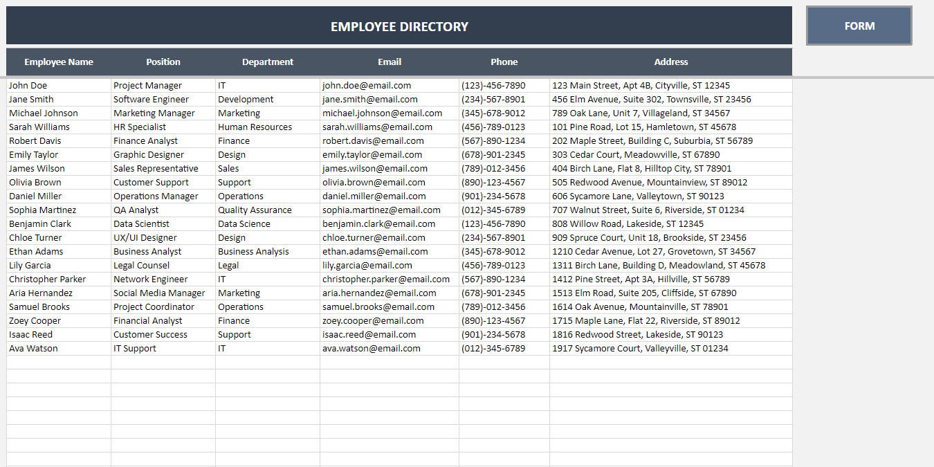 Employee Directory | Google Sheets Template | HR Directory | Employee ...