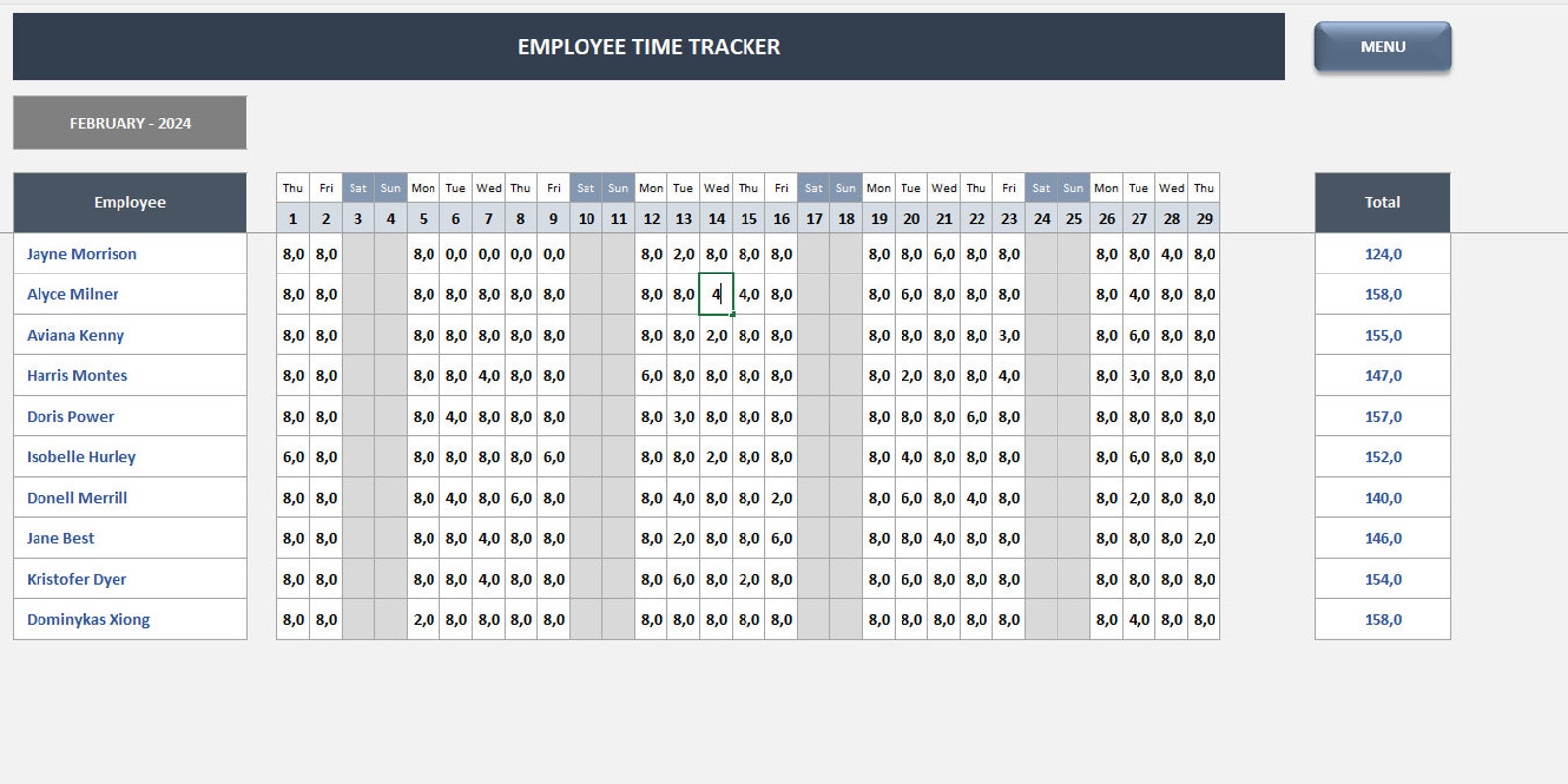 Employee Time Tracker Excel Template - Etsy