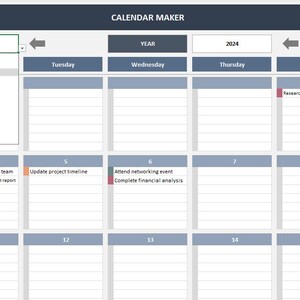 Calendar Maker Excel Template: Digital Calendar Planner (instant ...