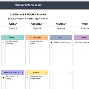 Weekly Lesson Plan | Google Sheets Template | Weekly Lesson Plan ...