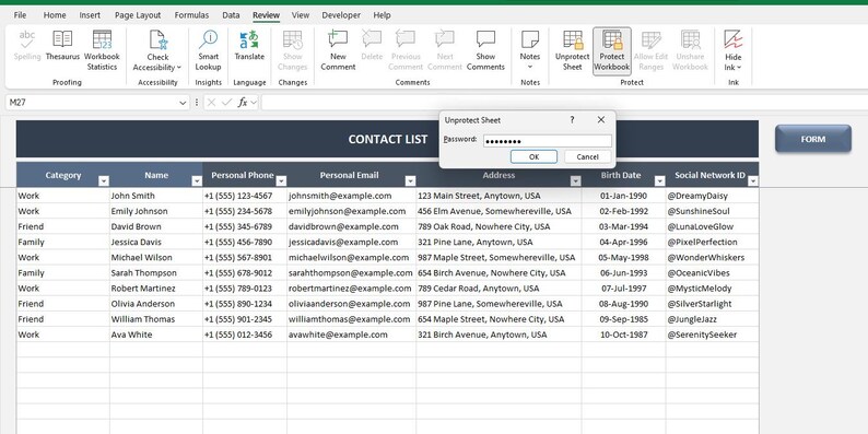 Contact List Excel Template: Printable Address Book (instant Download ...