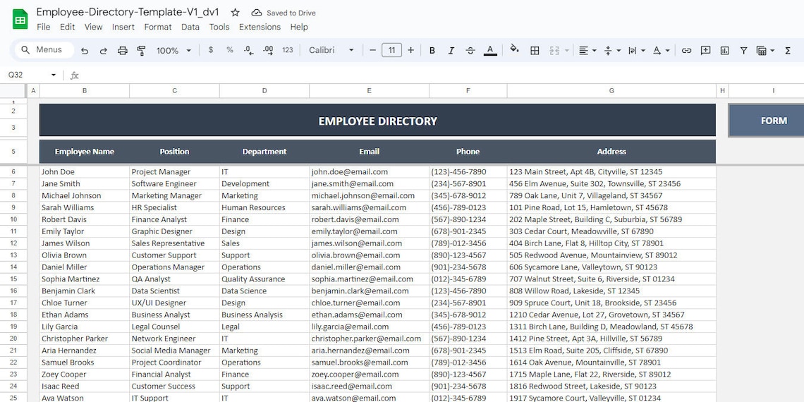 Employee Directory Google Sheets Template HR Directory Employee List ...