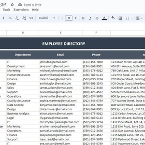 Employee Directory | Google Sheets Template | HR Directory | Employee ...