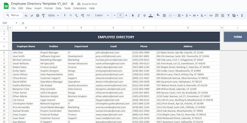 Employee Directory Google Sheets Template HR Directory Employee List ...