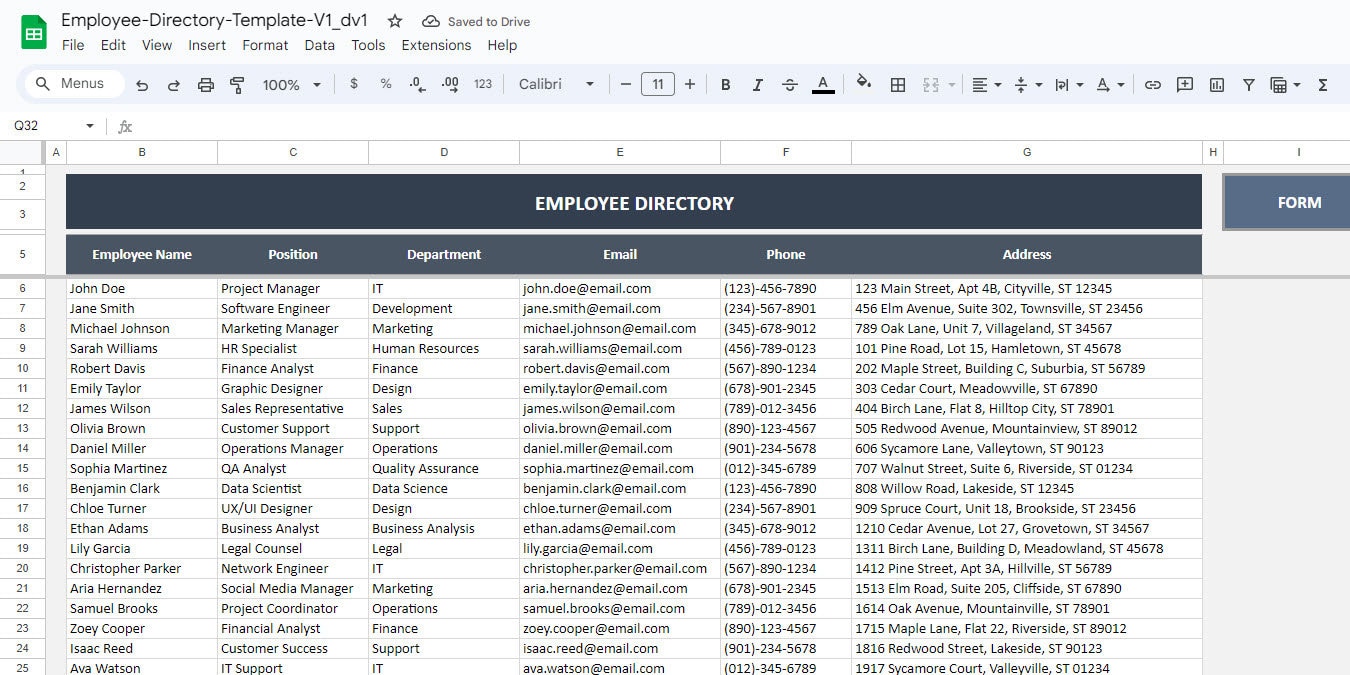 Employee Directory Google Sheets Template HR Directory Employee List ...