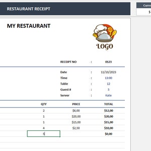 Restaurant Receipt Excel Template Restaurant Receipt Maker Restaurant ...