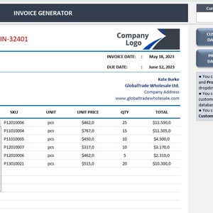 Invoice Generator Excel Template: Invoice Maker, Business Spreadsheet ...