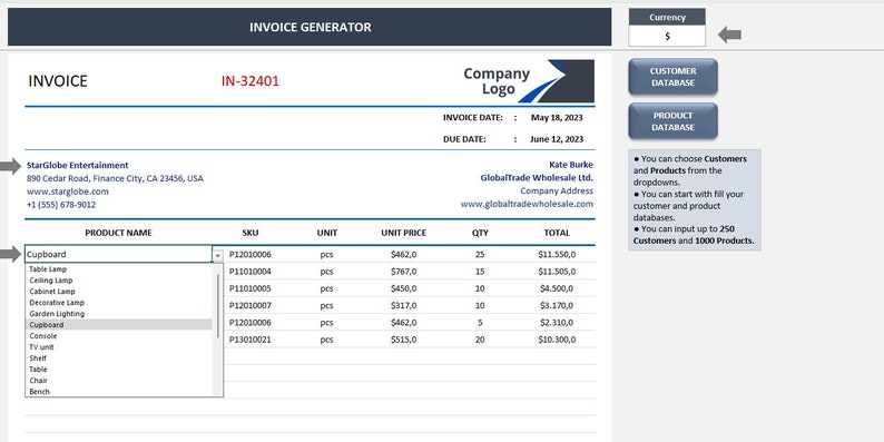Invoice Generator | Excel Template | Invoice Maker | Invoice Excel ...