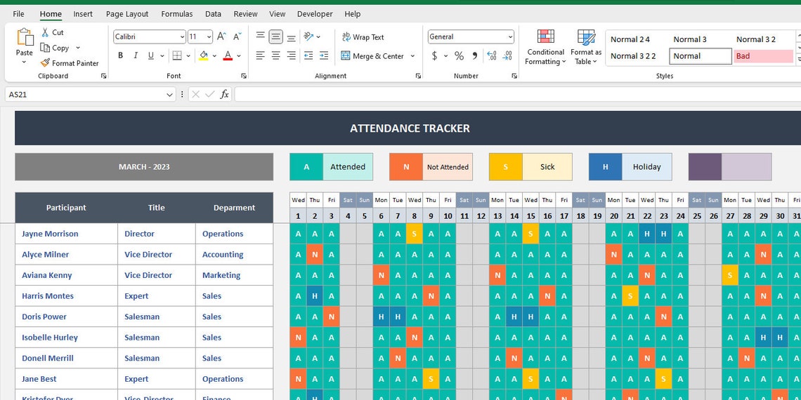 Attendance Tracker Excel Template Attendance Sheet Attendance Excel ...